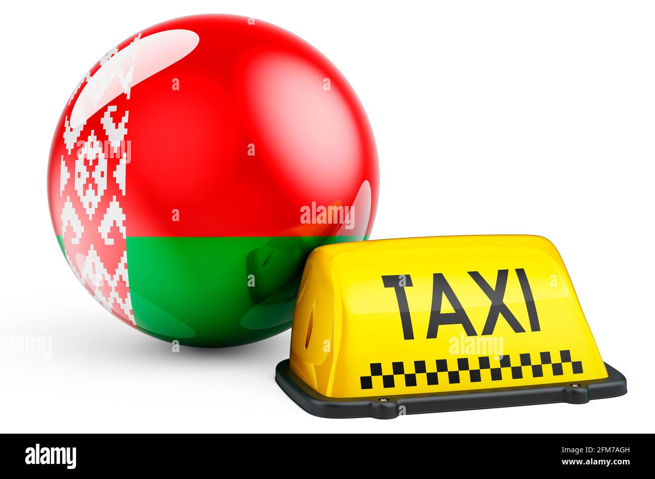 Taxi service in Belarus concept. Yellow taxi car signboard with ...