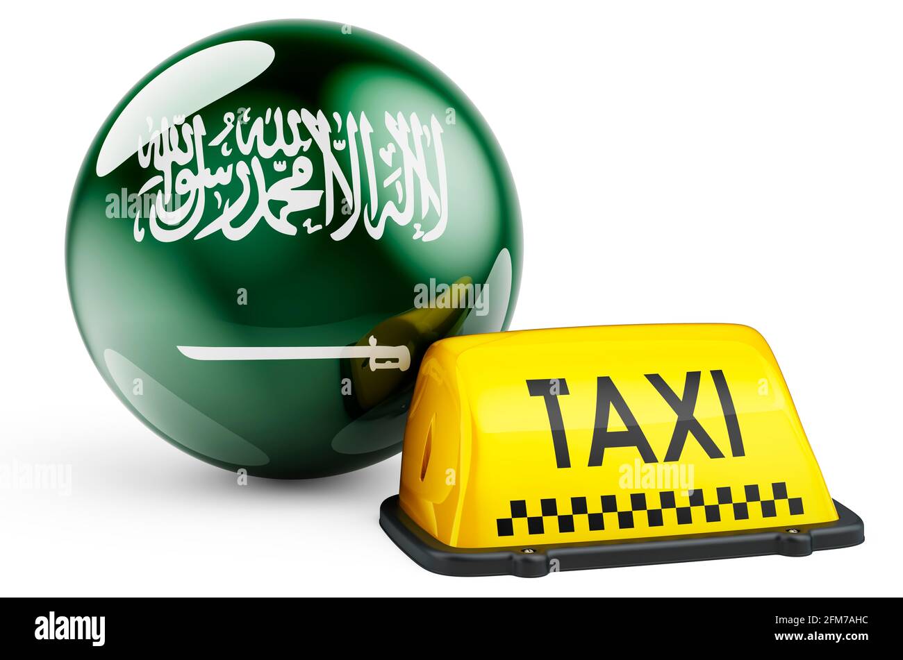 Taxi service in Saudi Arabia concept. Yellow taxi car signboard with ...