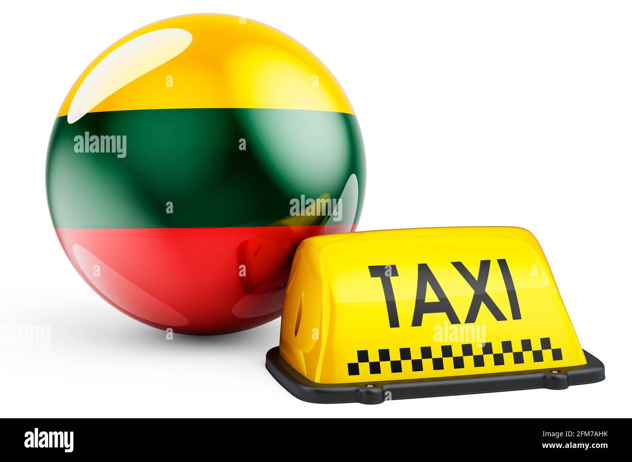 Taxi service in Lithuania concept. Yellow taxi car signboard with ...