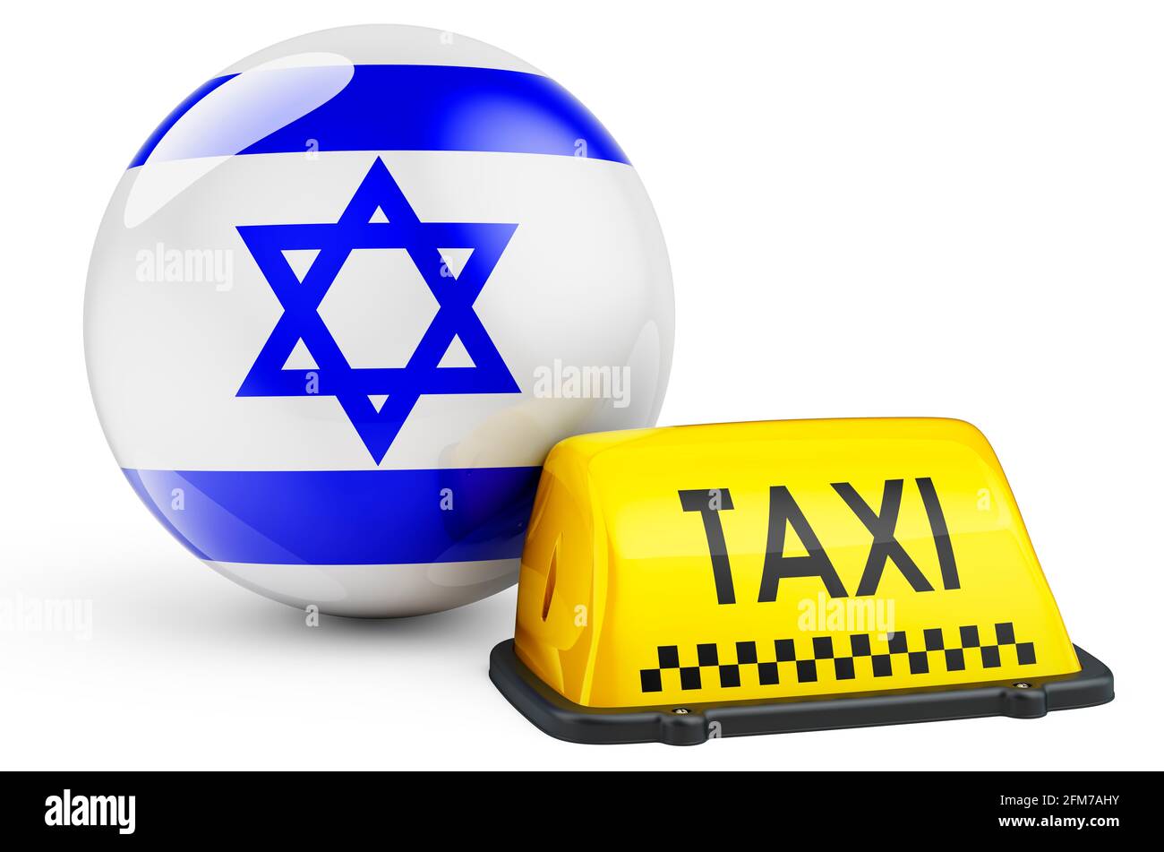 Taxi service in Israel concept. Yellow taxi car signboard with Israeli ...