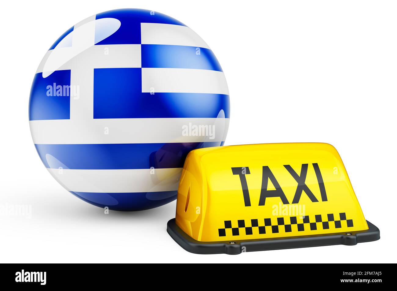 Taxi service in Greece concept. Yellow taxi car signboard with Greek ...
