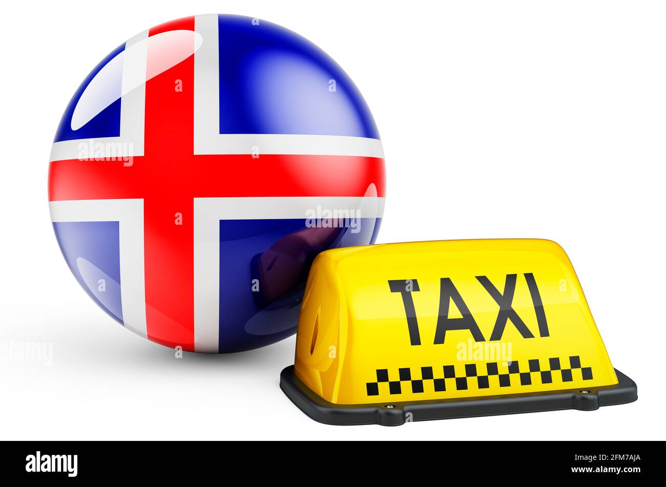 Taxi service in Iceland concept. Yellow taxi car signboard with ...