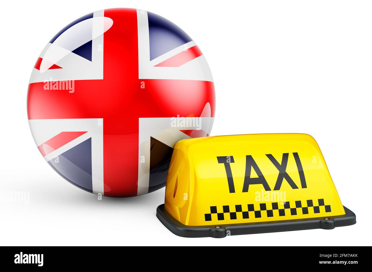 Taxi service in the Great Britain concept. Yellow taxi car signboard ...