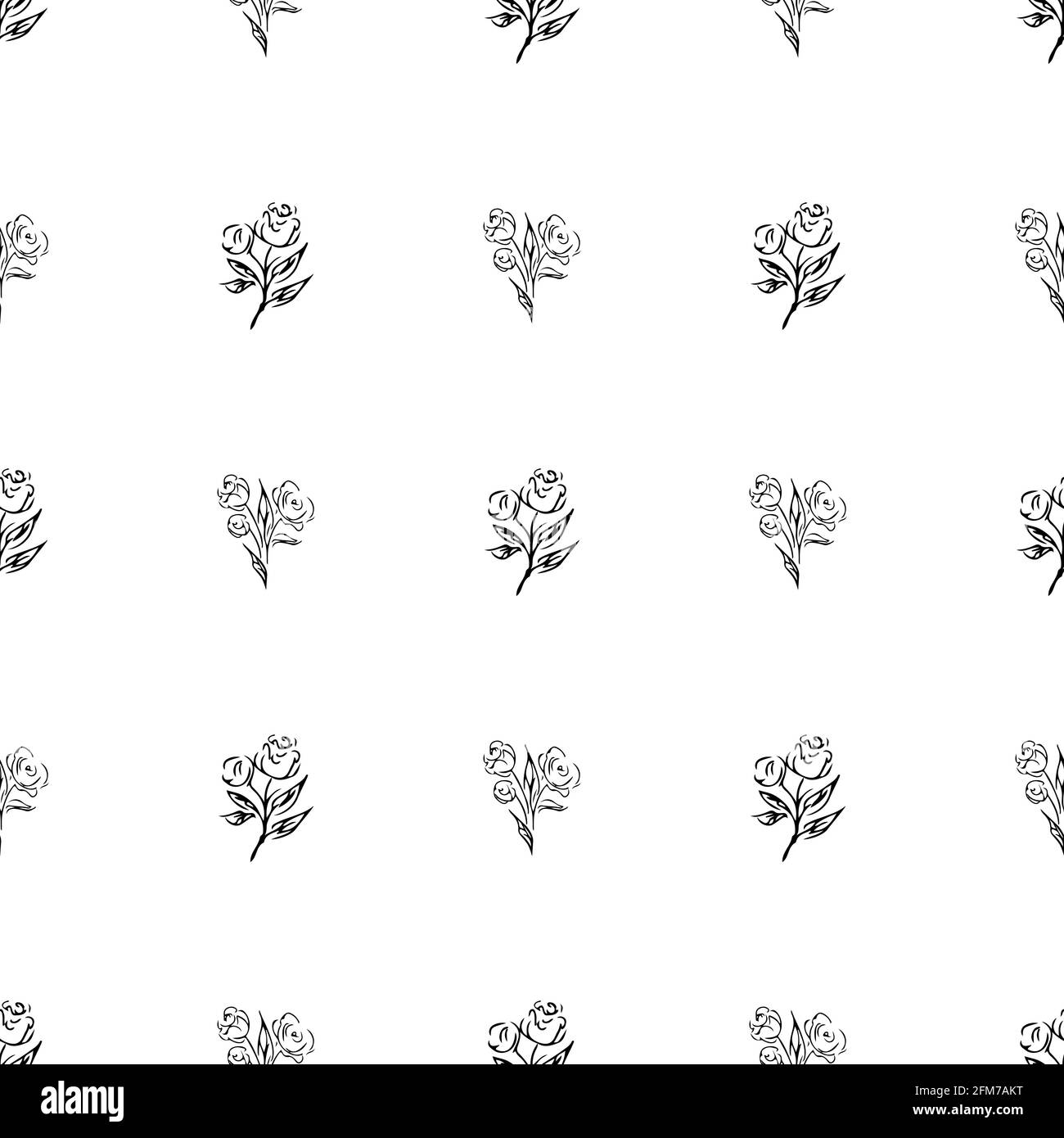 Doodle simple vector seamless pattern of hand-drawn peonies. Seamless ...