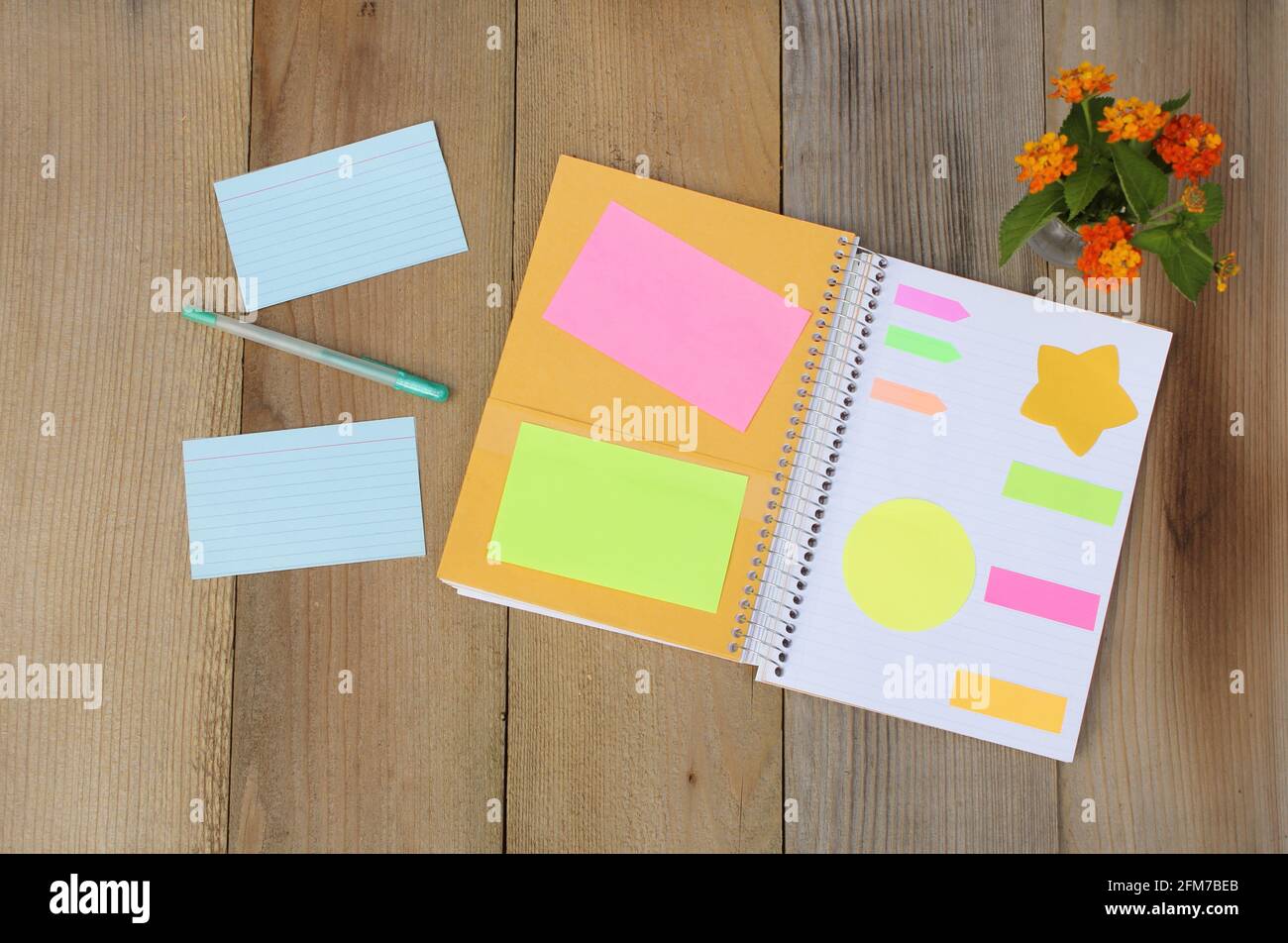 Notebook With Flags and Sticky Notes Stock Photo - Alamy