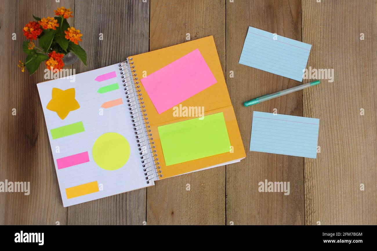 Notebook With Flags and Sticky Notes Stock Photo - Alamy