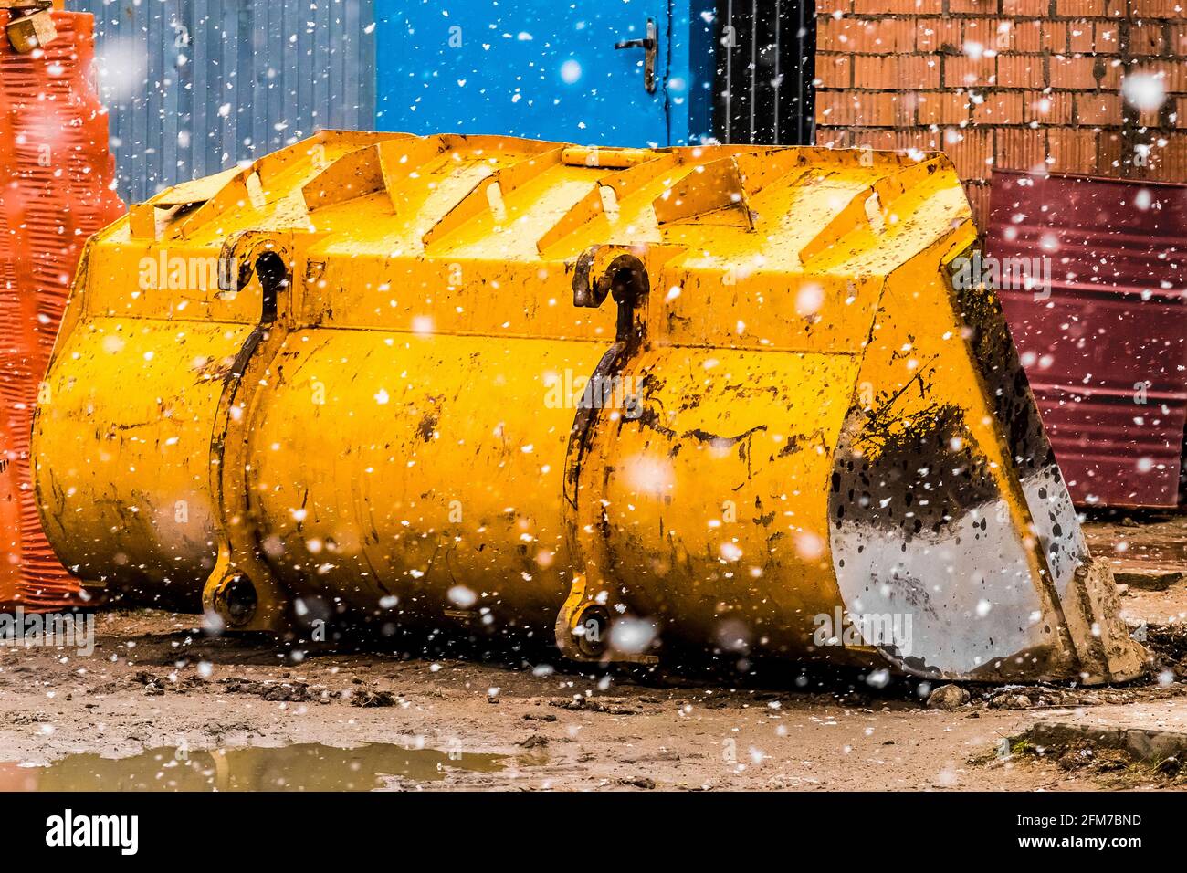 Industrial excavator or bulldozer old worn out broken damaged bucket at ...