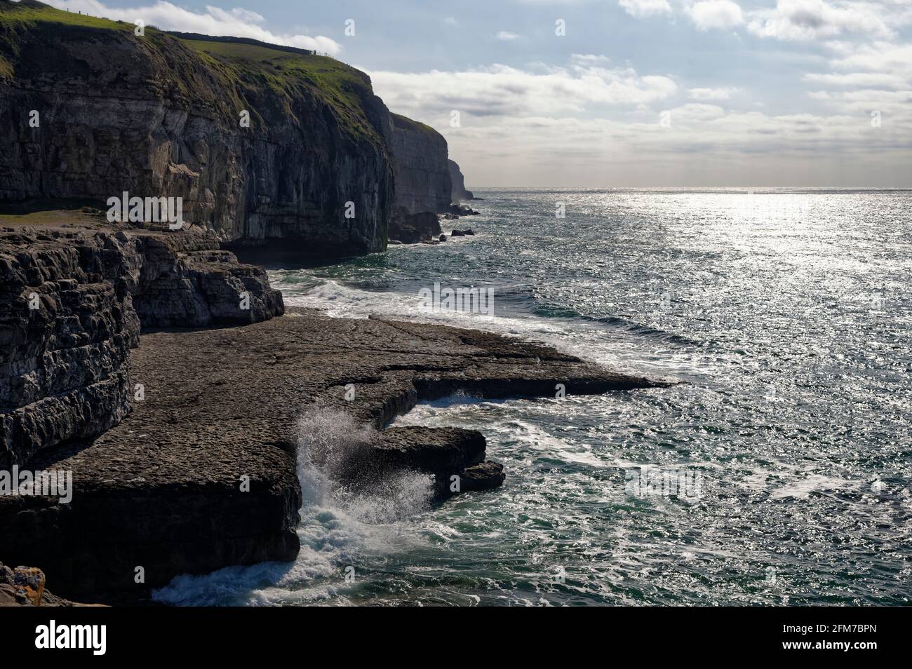 Dancing Ledge, Purbeck coast, Dorset. View esst into morning sun Stock ...