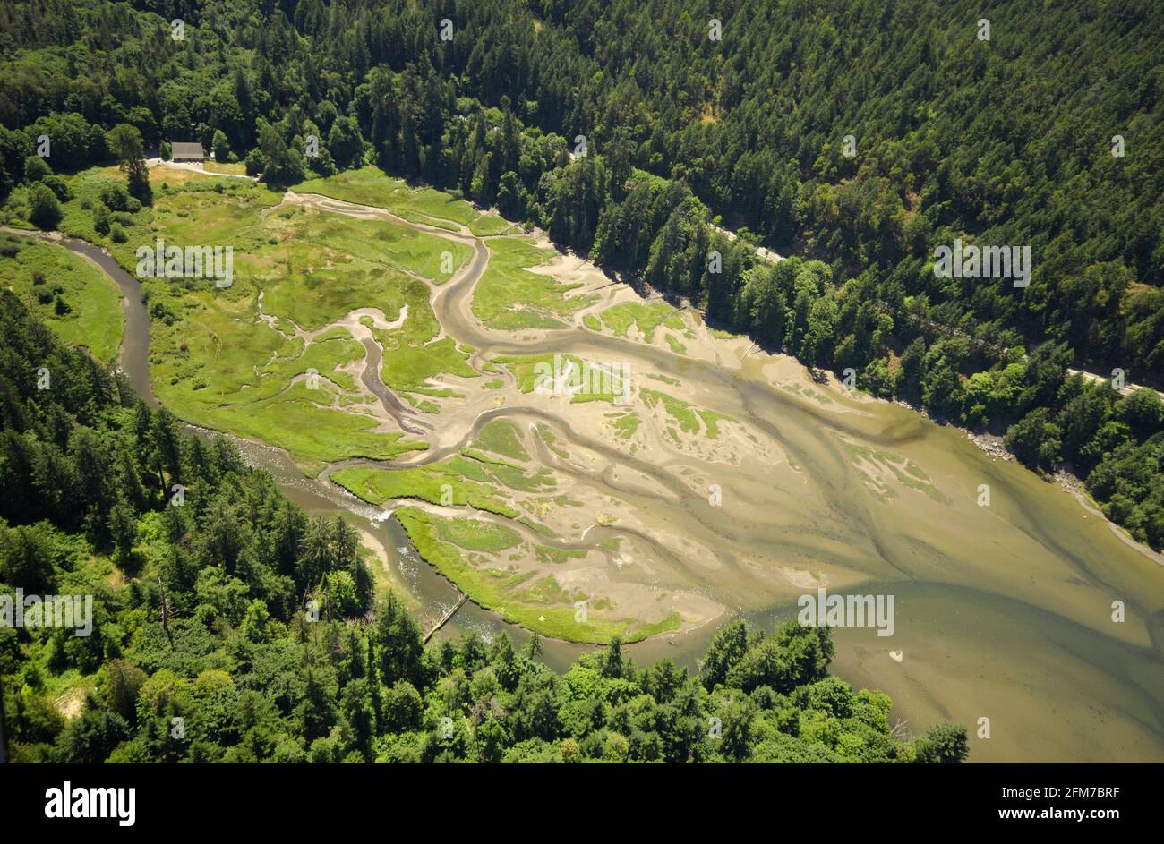 Aerial photograph of the estuary at Goldstream Provincial Park ...