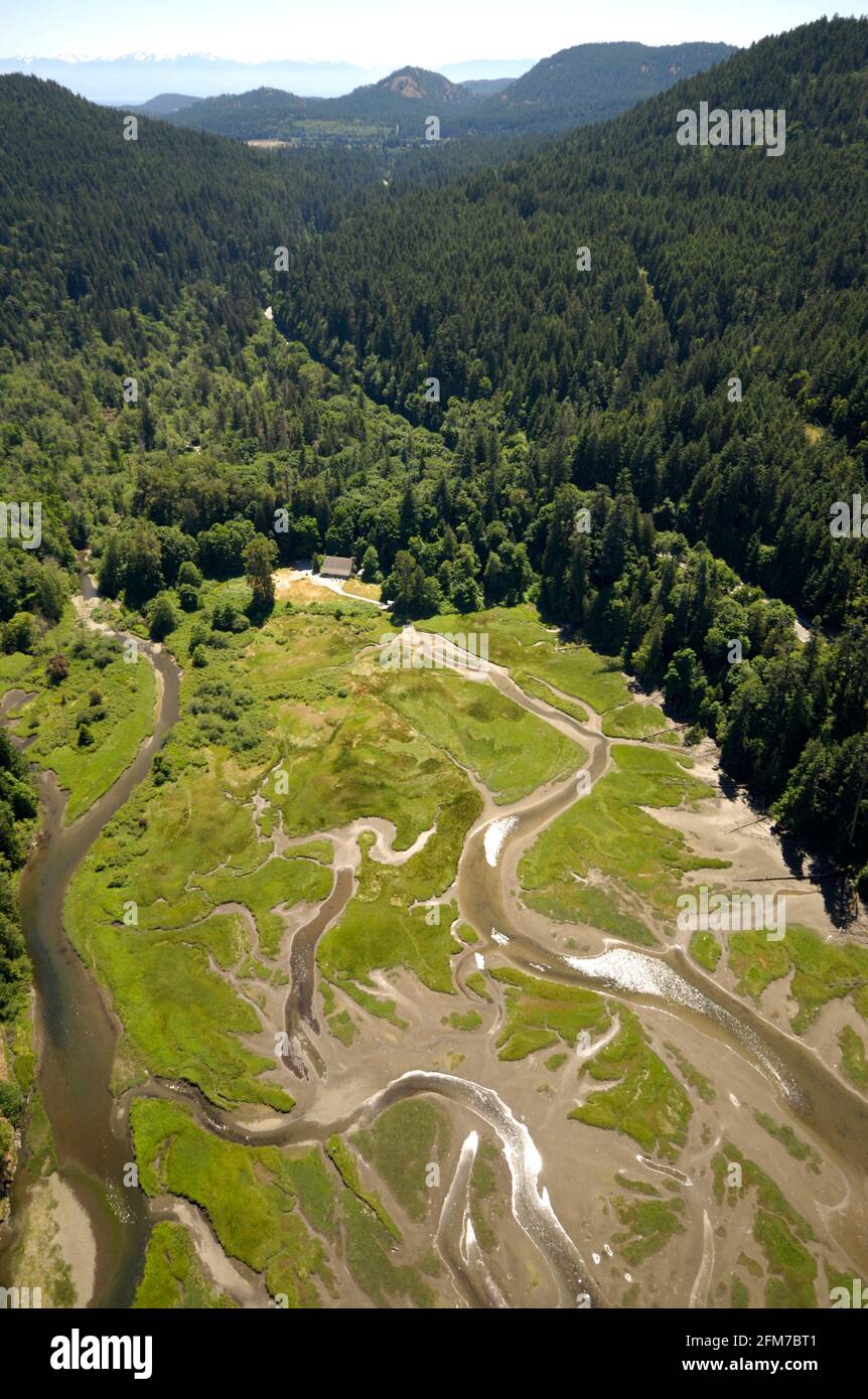 Aerial photograph of the estuary at Goldstream Provincial Park ...