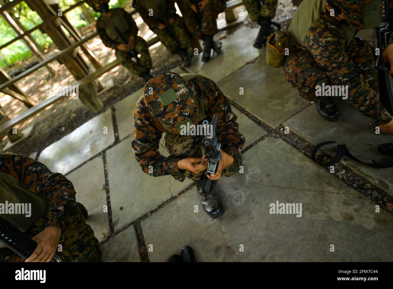San Salvador, El Salvador. 06th May, 2021. A soldier performs rifle ...