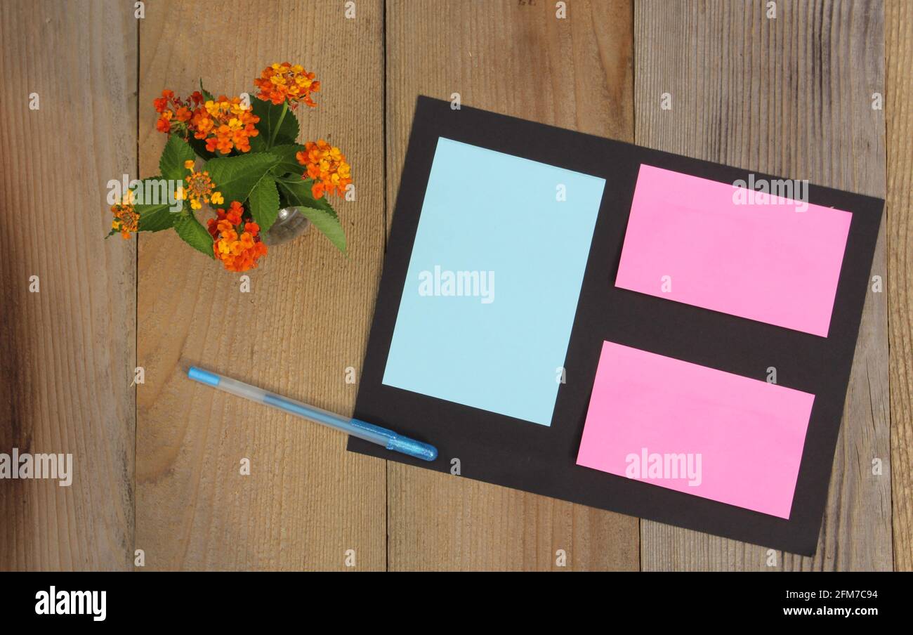 Notebook With Flags and Sticky Notes Background Stock Photo - Alamy