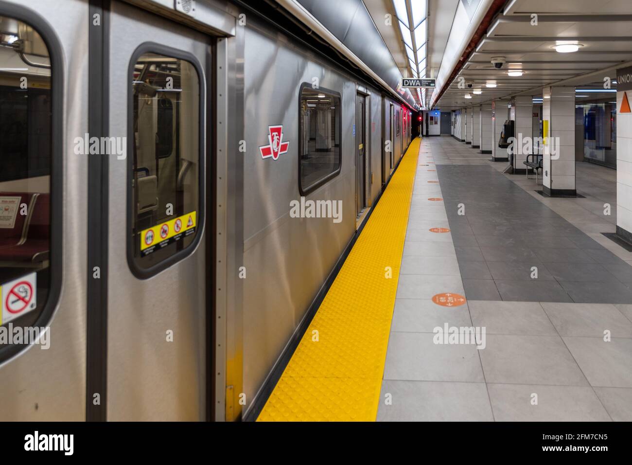 Modern Bombardier subway train in the platform of TTC's Union Station ...