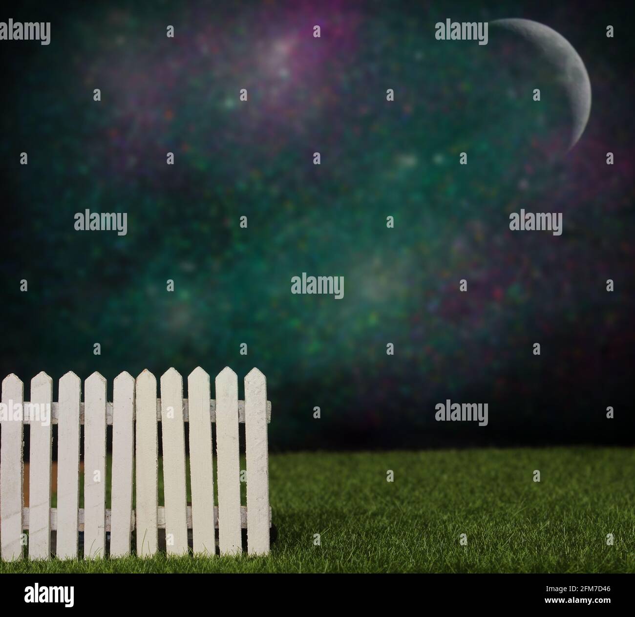 Wooden Fence With Grass and Moon Blurred Glitter Background Stock Photo ...