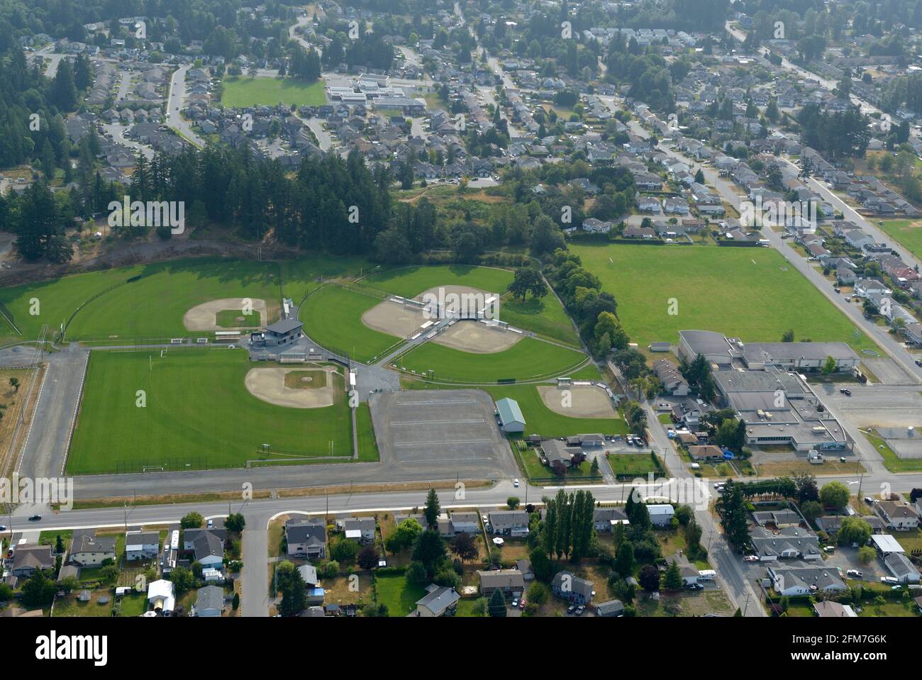 Aerial photo of the Evans Park baseball fields, Duncan, British ...