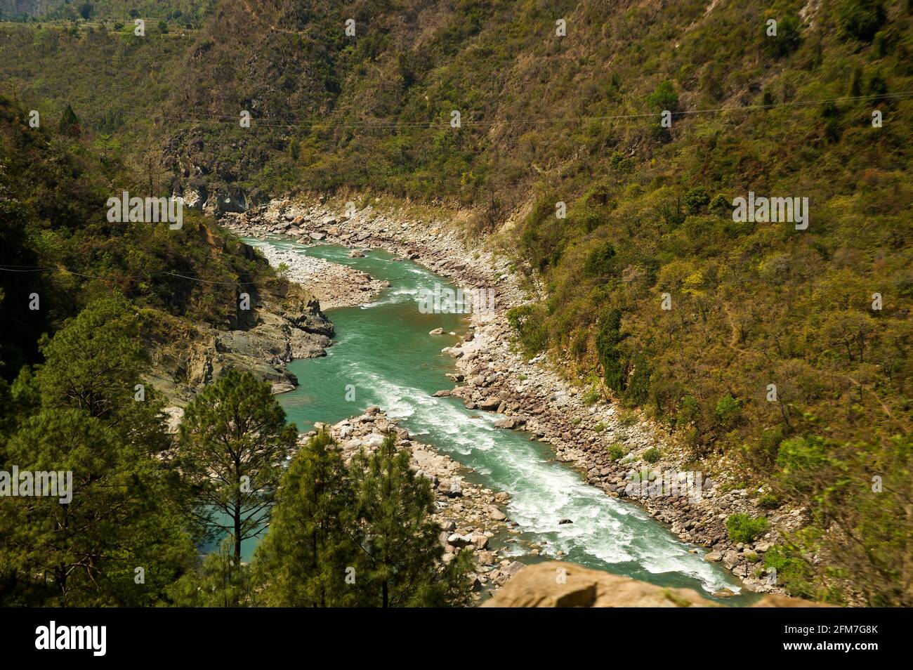 Valley of the Alaknanda river as seen by the road between Rudraprayag ...