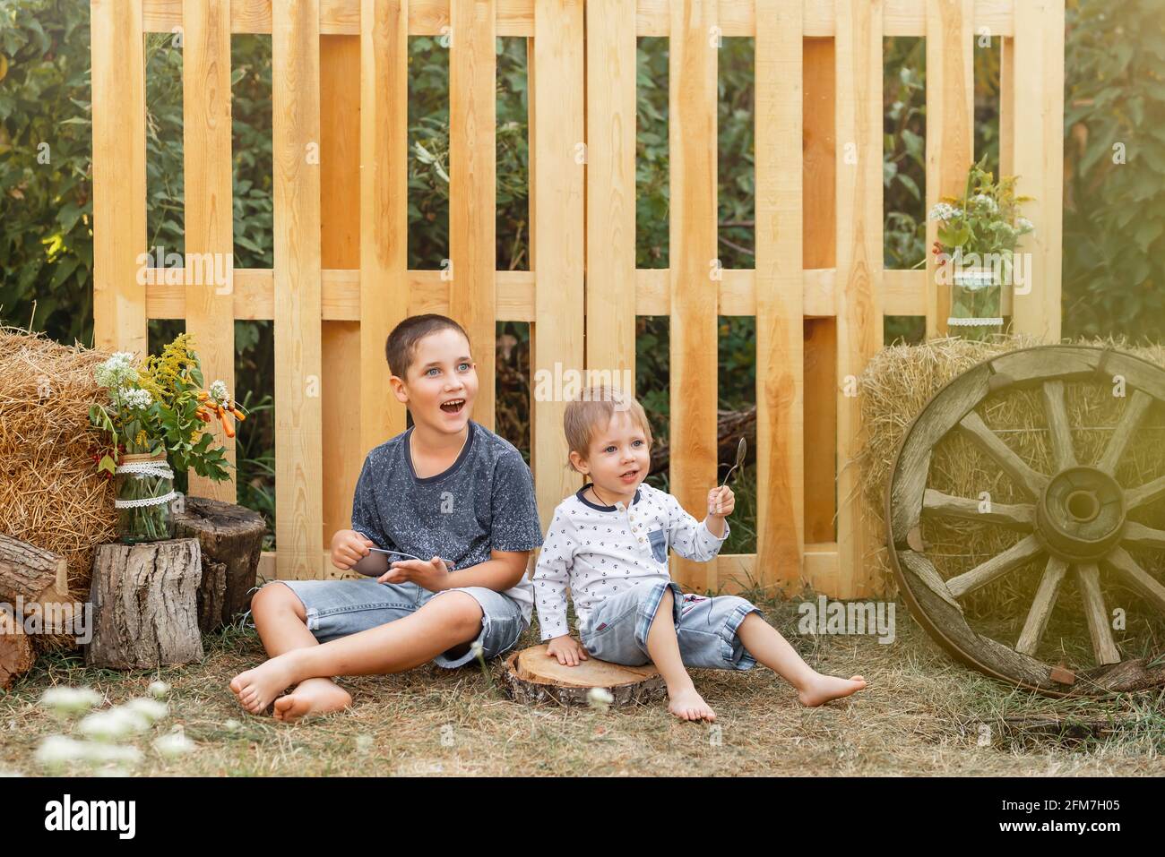 Childs expression. Active healthy young children. Two happy kids Stock ...