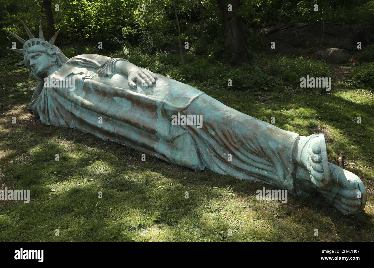 New York, New York, USA. 6th May, 2021. A view of 'Reclining Liberty' a 25 foot long sculpture ...