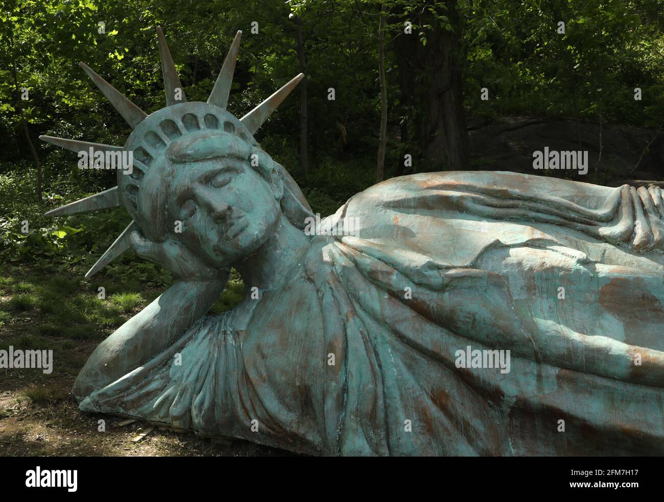 New York, New York, USA. 6th May, 2021. A view of 'Reclining Liberty' a 25 foot long sculpture ...