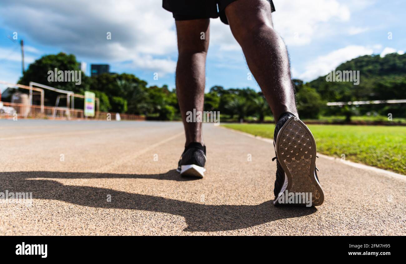 Asian young athlete sport runner black man wear feet active ready to ...