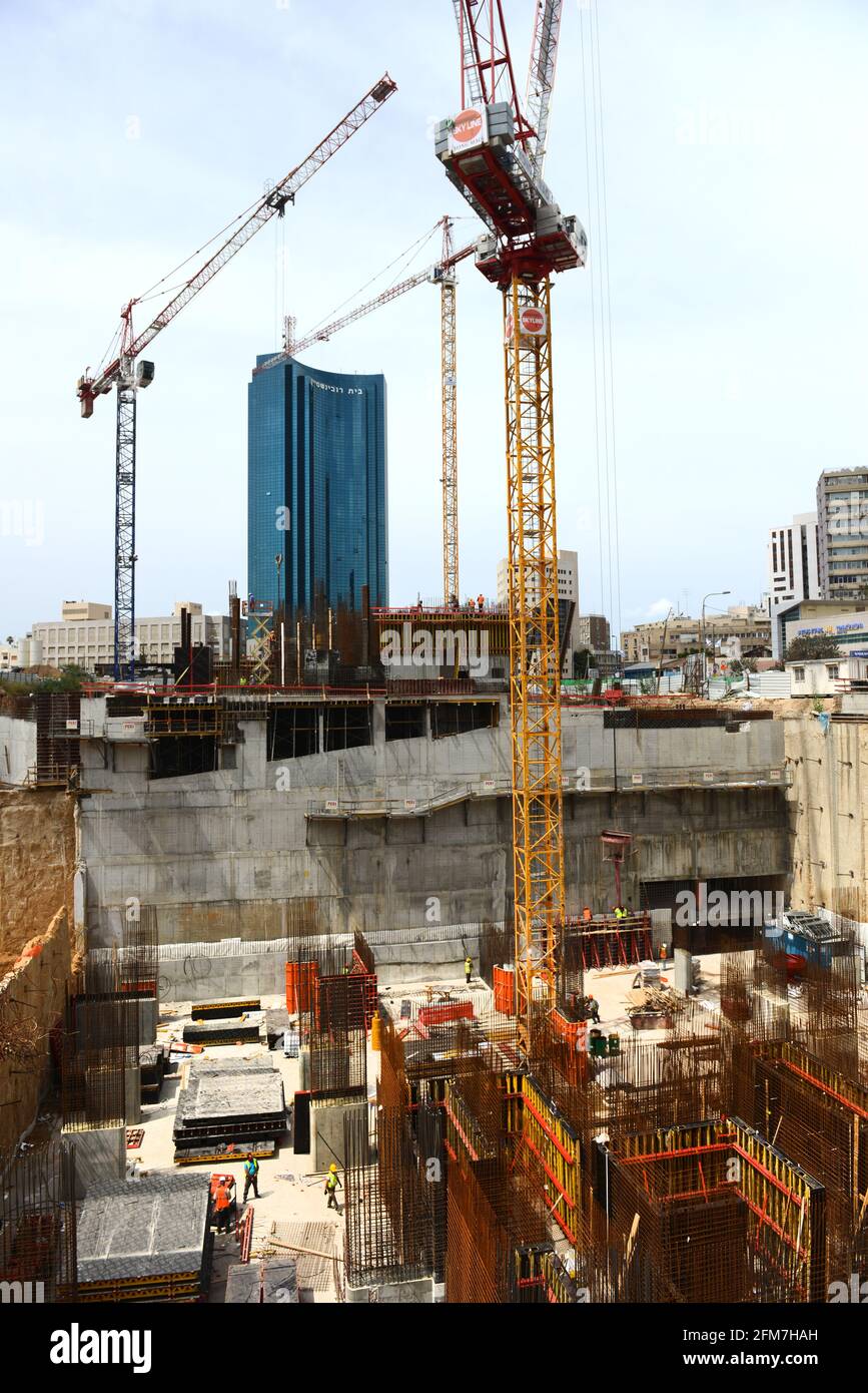 Modern skyscrapers construction sites in southern Tel-Aviv, Israel ...