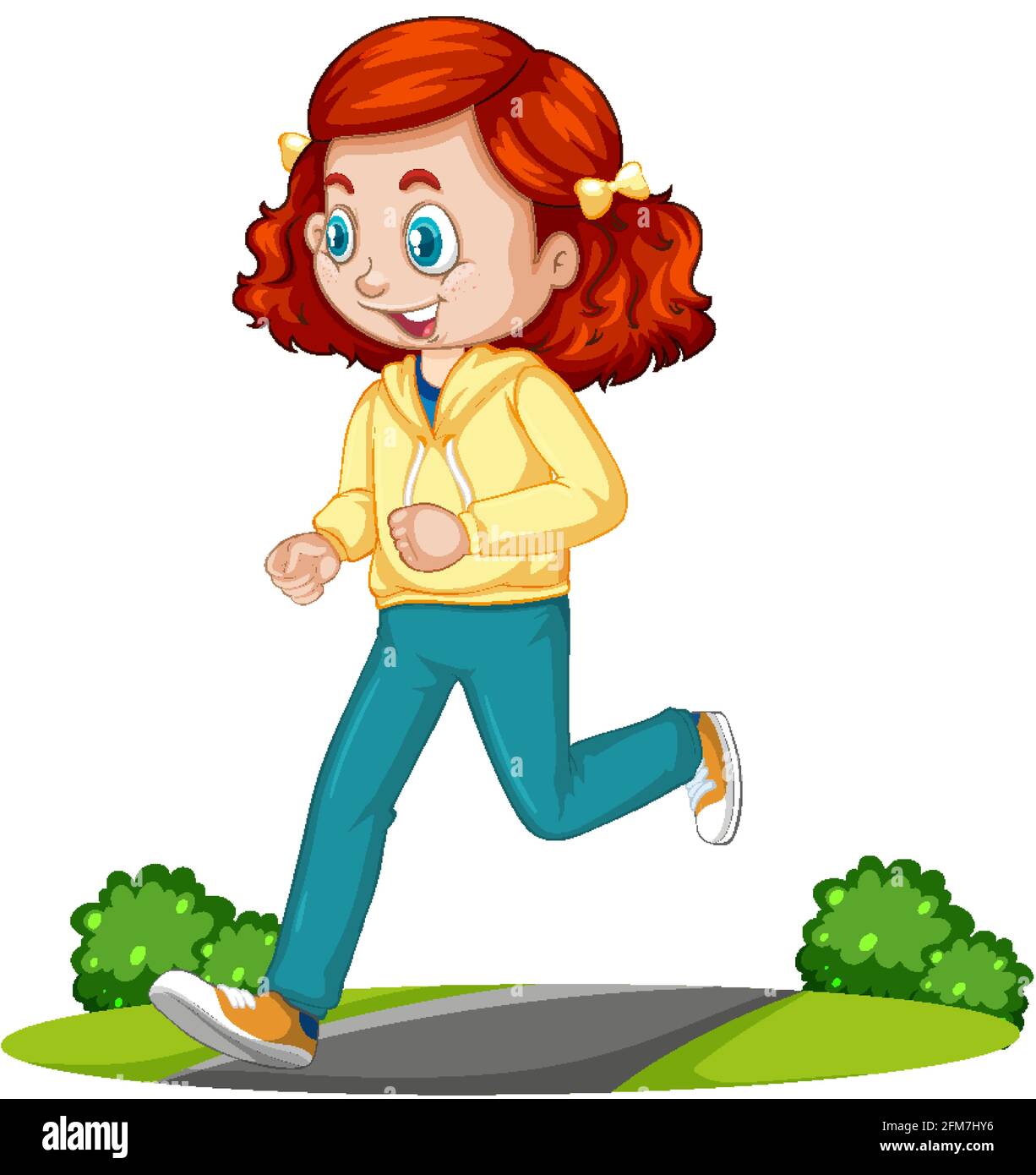 Girl doing running exercise cartoon character isolated illustration ...
