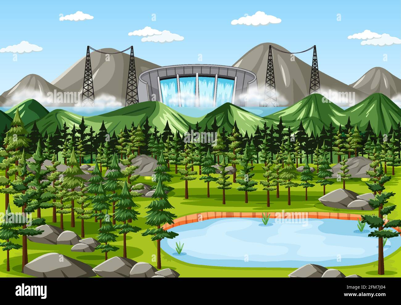 Scene with water dam background illustration Stock Vector Image & Art ...