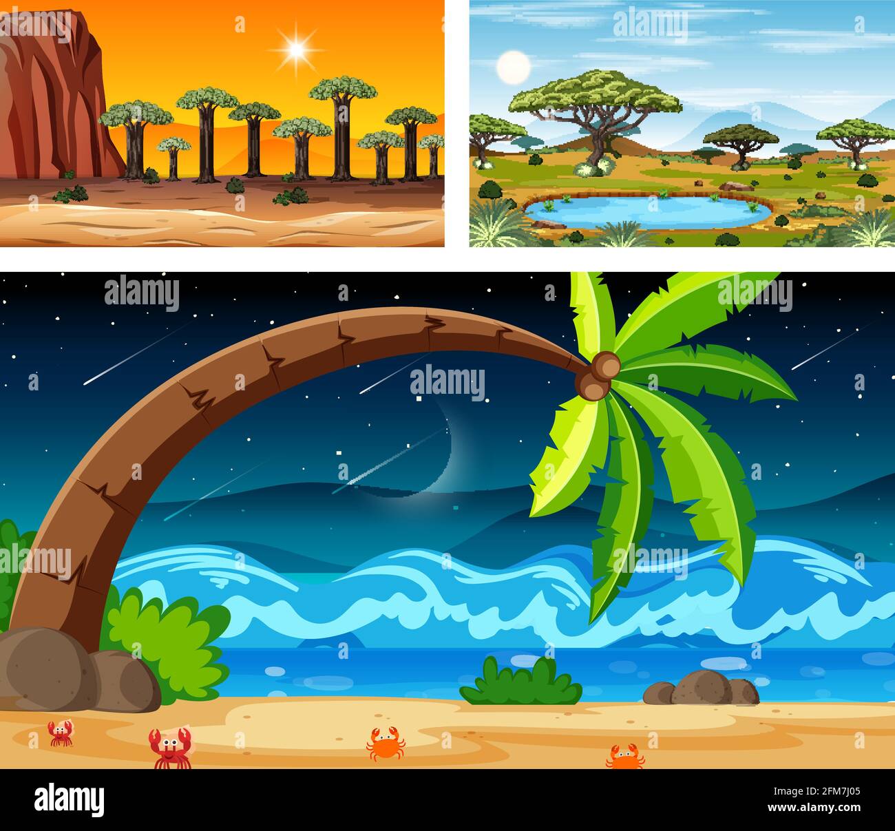 Three different nature landscape scenes illustration Stock Vector Image ...