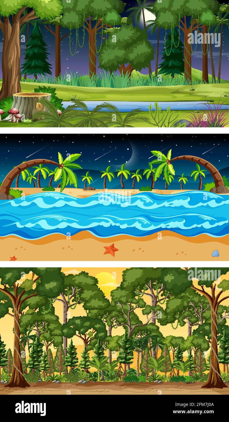 Set of different nature horizontal scenes illustration Stock Vector ...