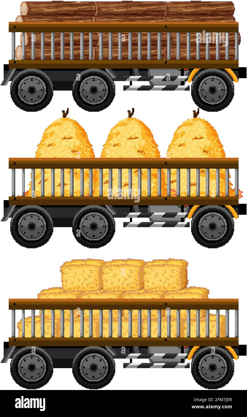Set of hay on a cart isolated on white background illustration Stock ...