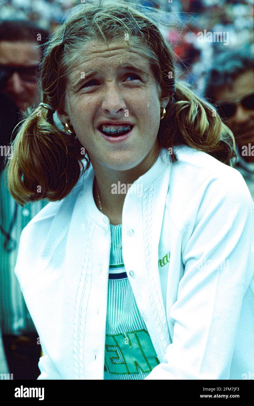 Tracy Austin (USA) competing at the 1977 US Open Tennis Championships ...