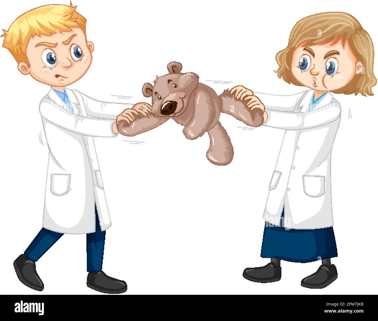 Two boy scientist fighting over a teddy bear illustration Stock Vector ...