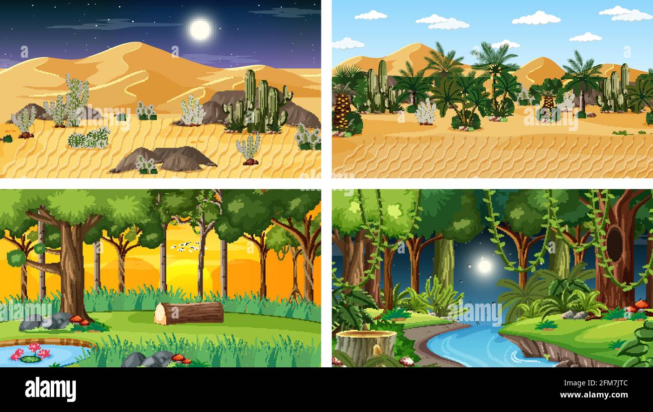 Four different nature horizontal scenes illustration Stock Vector Image ...