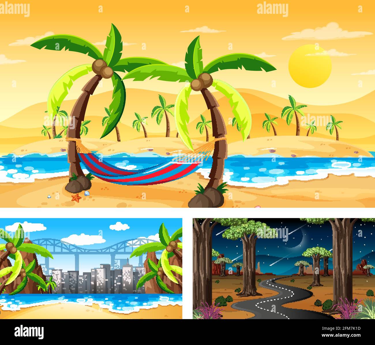 Three different nature landscape scenes illustration Stock Vector Image ...