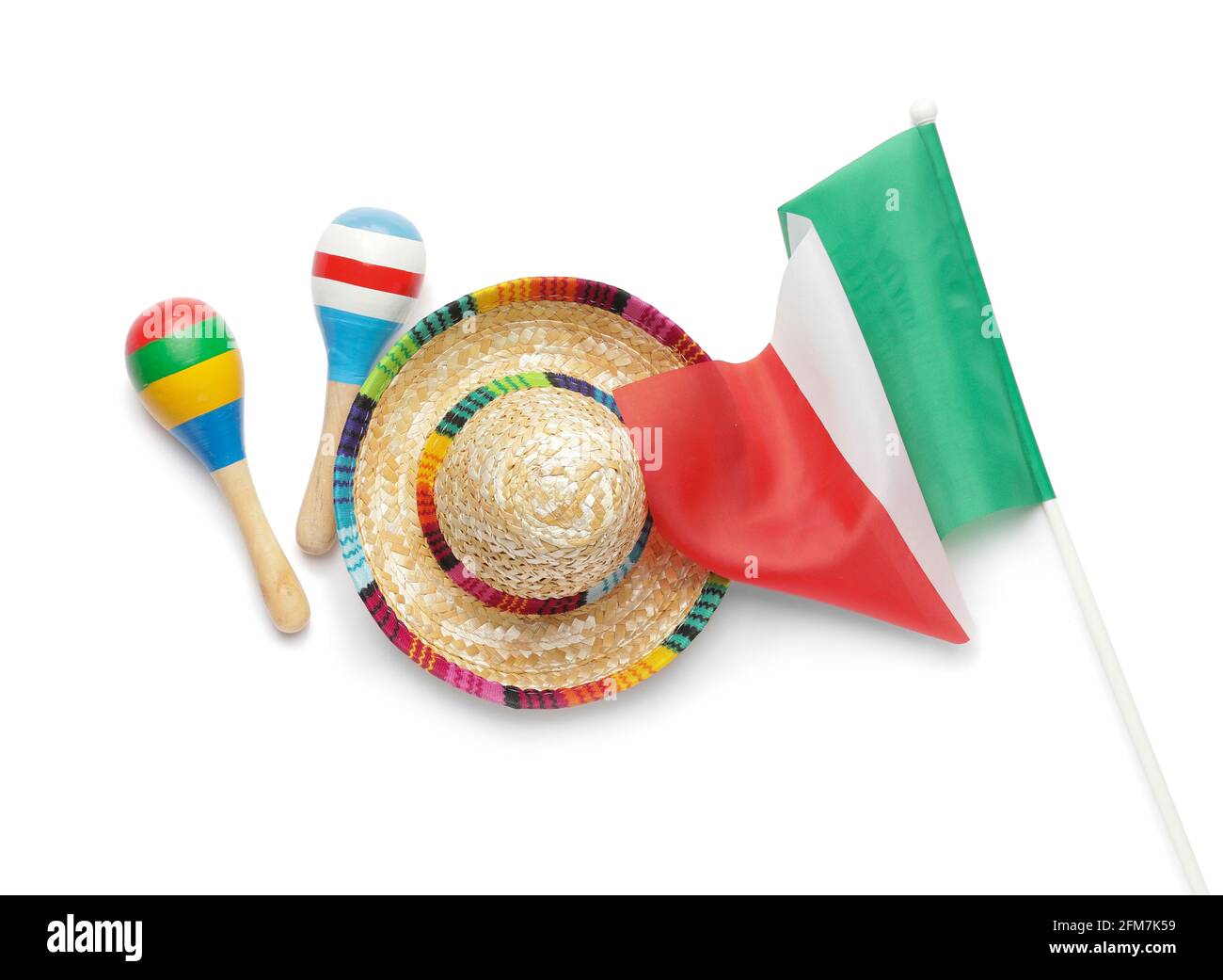 Mexican sombrero, maracas and flag on white background Stock Photo - Alamy