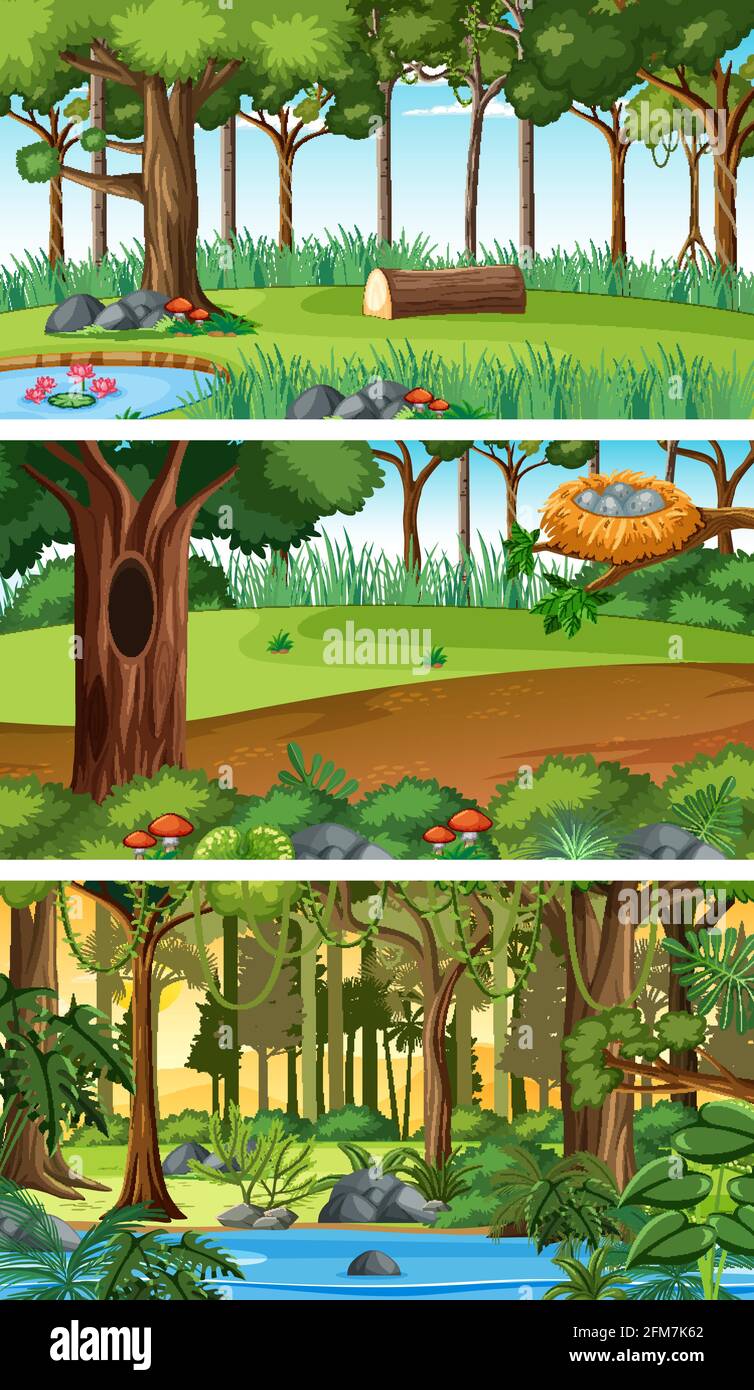 Set of different nature horizontal scenes illustration Stock Vector ...
