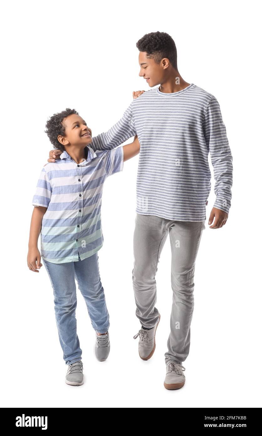 Portrait of African-American brothers on white background Stock Photo ...