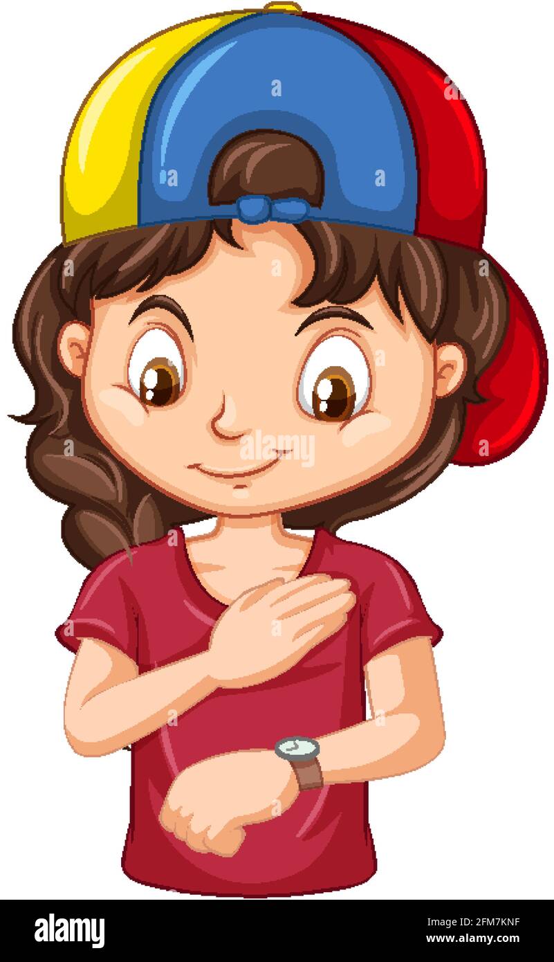 Girl cartoon character looking at wrist watch illustration Stock Vector ...