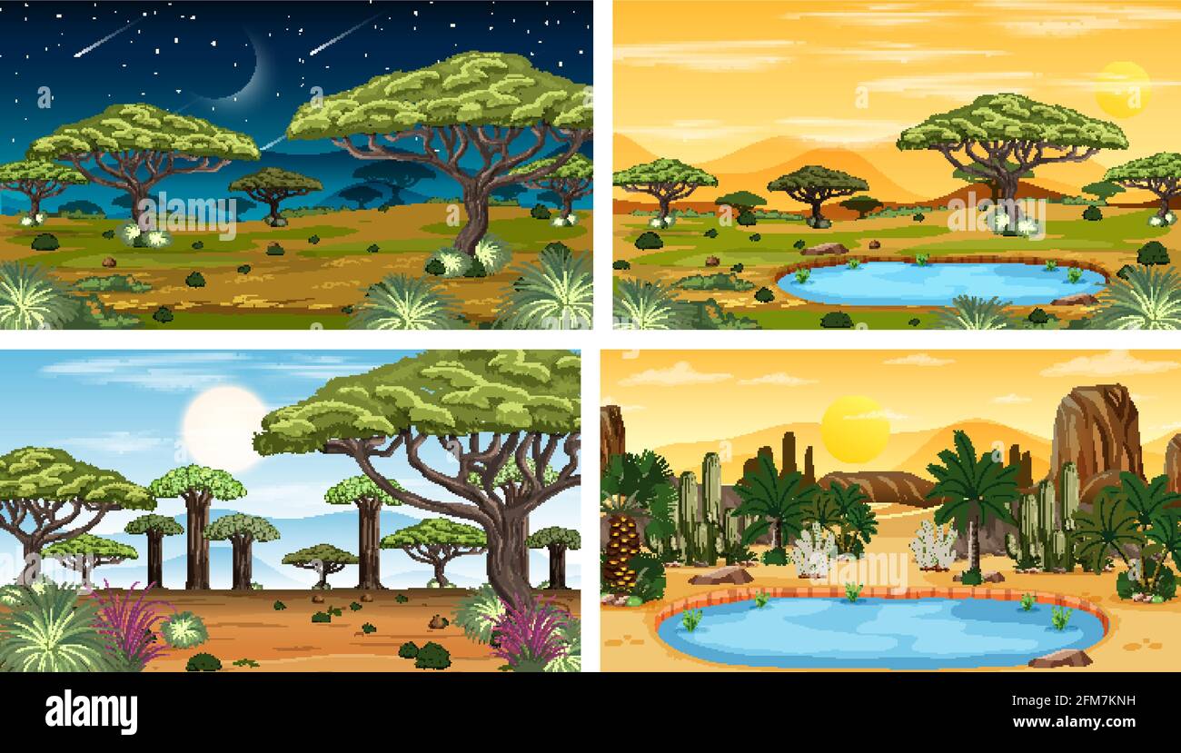 Four different nature horizontal scenes illustration Stock Vector Image ...