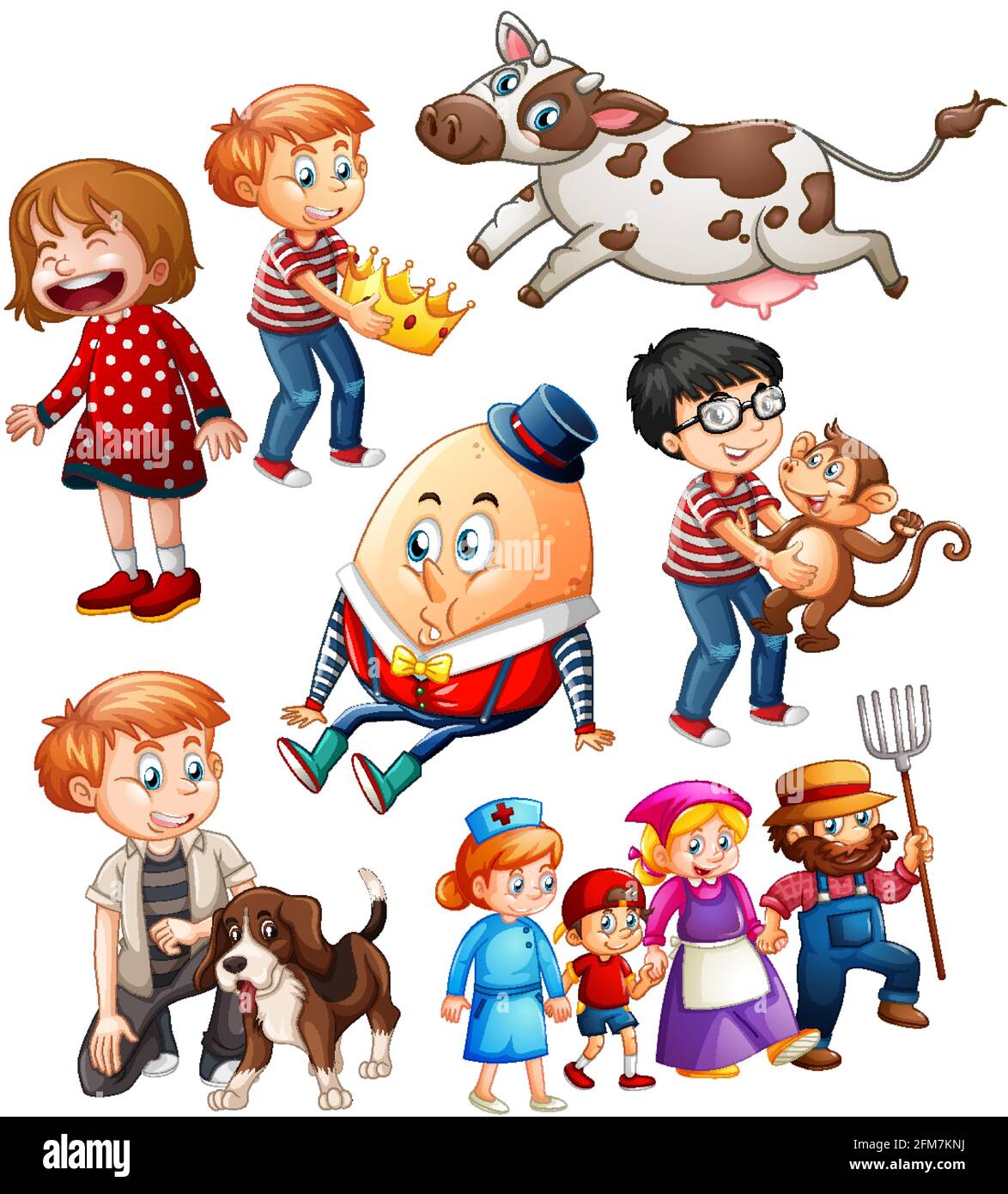 Set of fantasy cartoon character and animal isolated on white ...