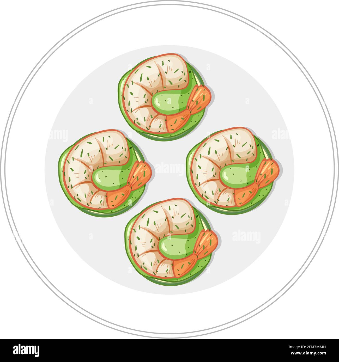 Top view of shrimp food menu on a plate illustration Stock Vector Image ...