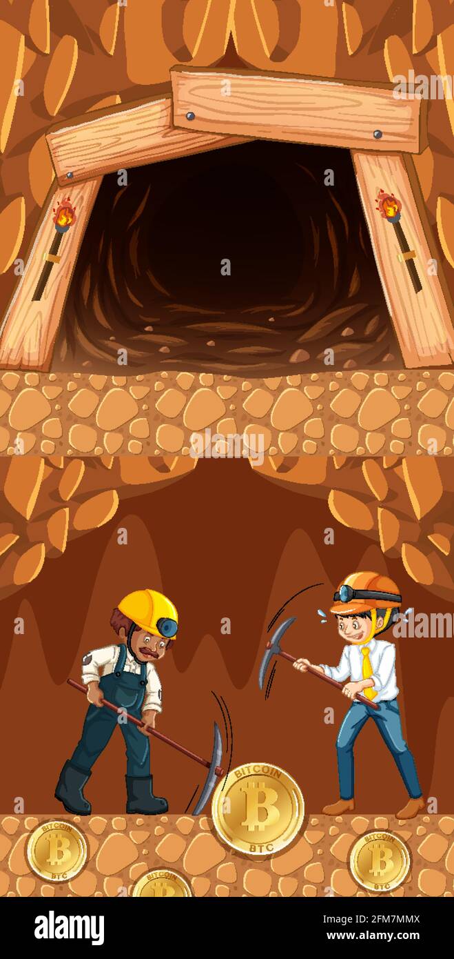 Bitcoin mining with two miner in underground illustration Stock Vector ...