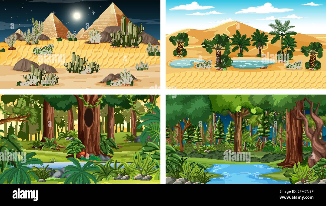 Four different nature horizontal scenes illustration Stock Vector Image ...