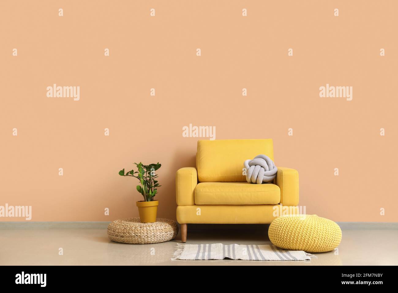 Interior of modern room with armchair Stock Photo - Alamy