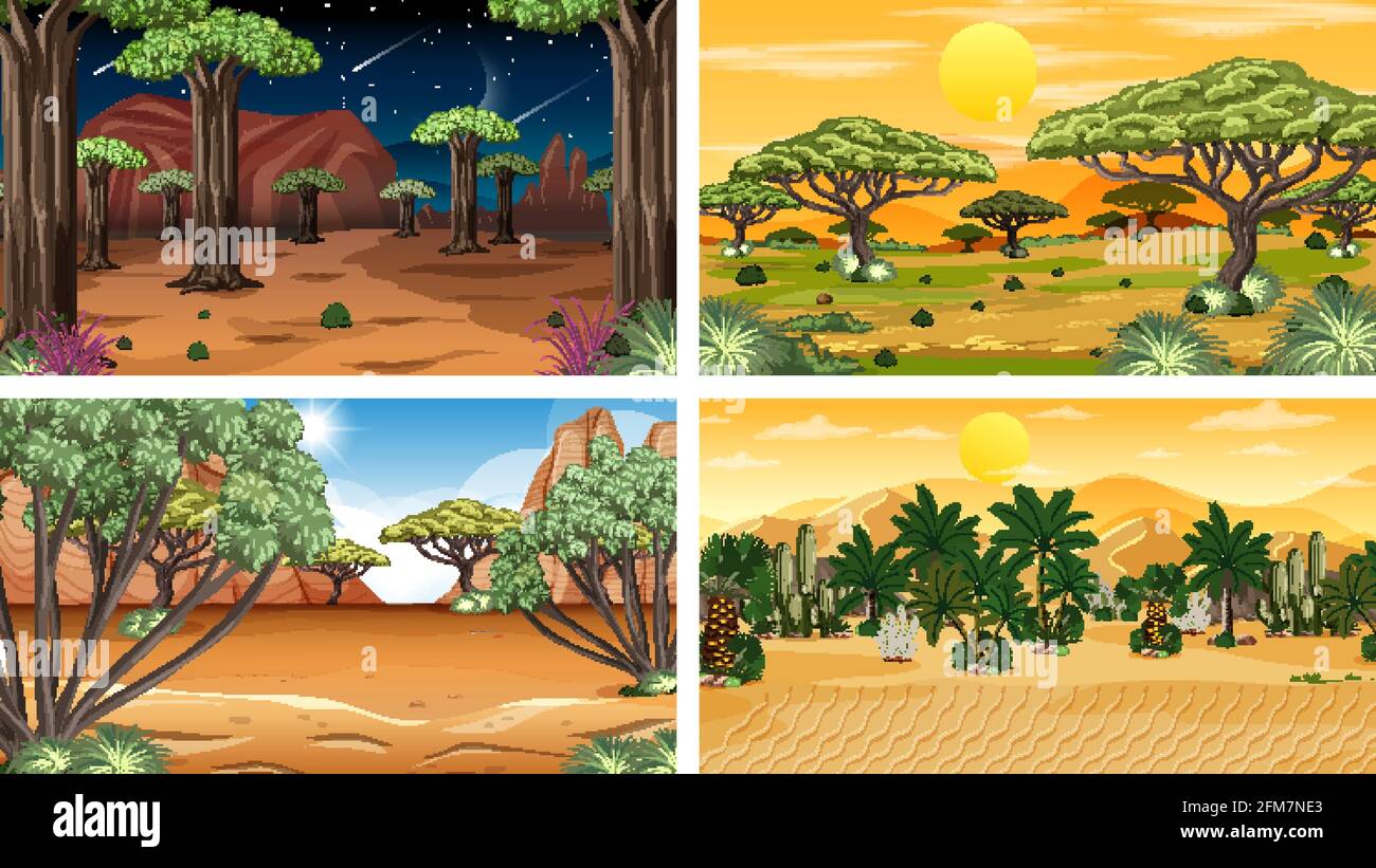 Four different nature horizontal scenes illustration Stock Vector Image ...