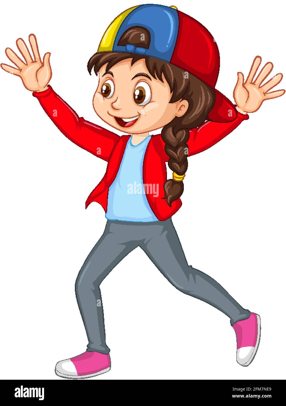 Girl pushing hands up dance cartoon character isolated illustration ...