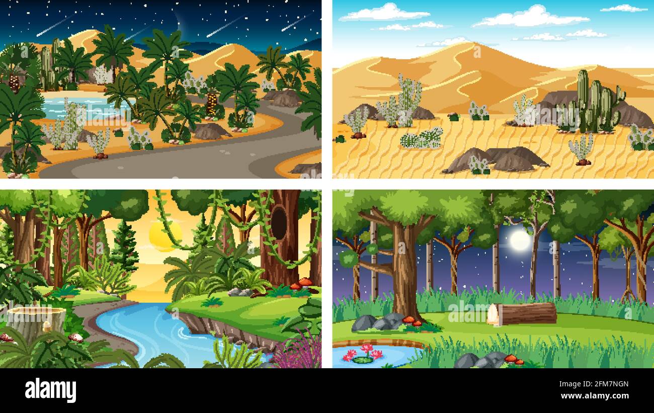 Four different nature horizontal scenes illustration Stock Vector Image ...