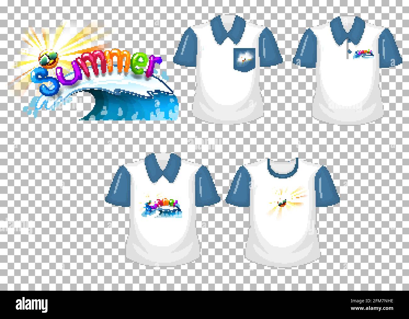 Summer font logo design for shirts with set of different shirts ...