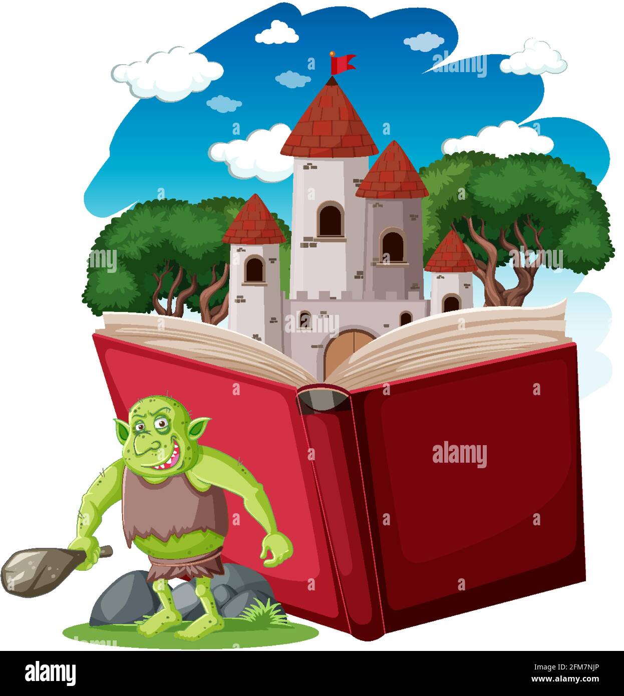 Goblin or troll cartoon character with a story book illustration Stock ...