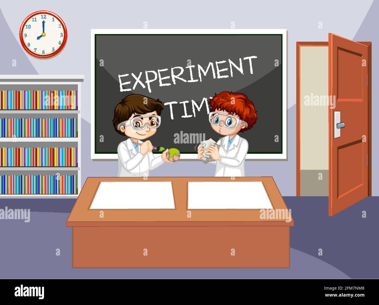 Classroom scene with students wearing laboratory gown illustration ...